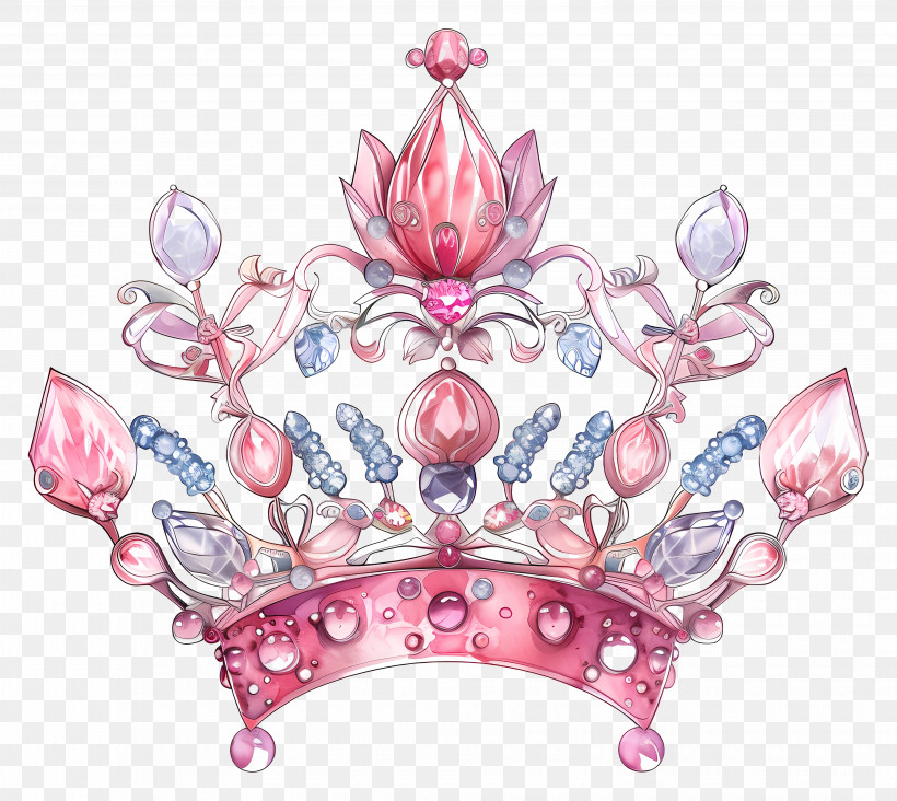 Princess Crown - Elegant Pink Crown With Jewels, PNG, 3920x3504px ...