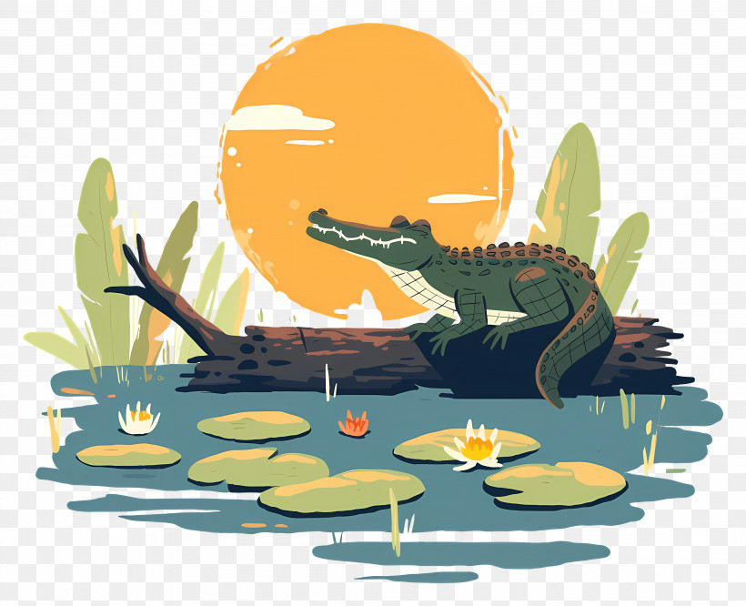 Alligator In Swamp - Crocodile Basking On A Log, PNG, 4024x3272px, Alligator In Swamp, Crocodile ...