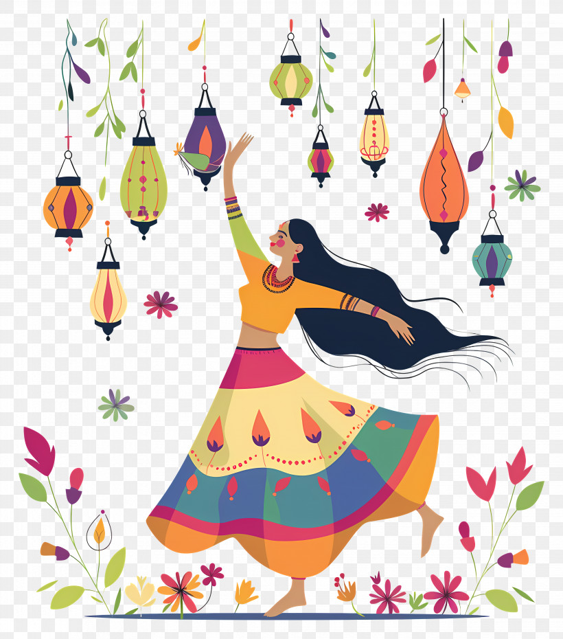 Indian Woman - Dancing Woman In Colorful Dress With Lanterns, PNG ...
