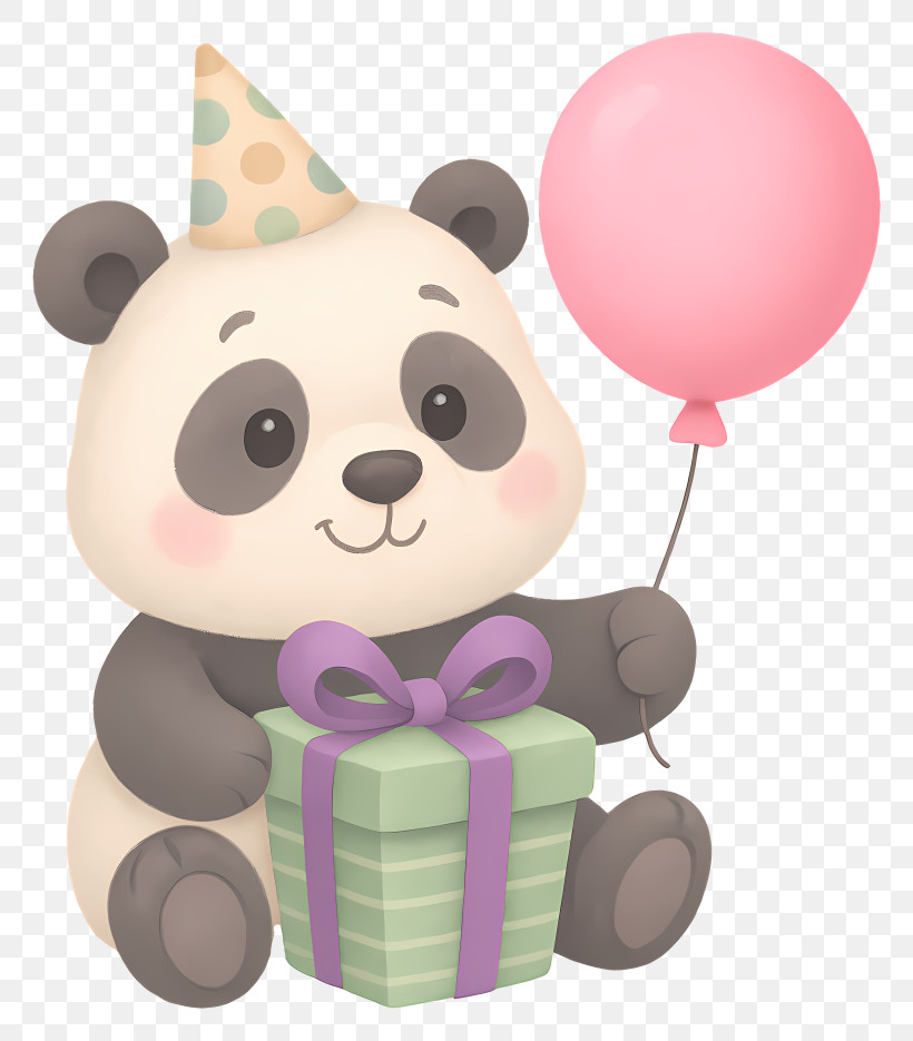 Panda With Birthday Hat - Panda With A Gift And Balloon, PNG ...