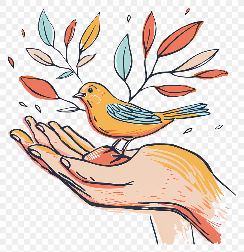 Hands - Bird On Hand With Leaves, PNG, 3840x3960px, Hands, Animal, Bird ...