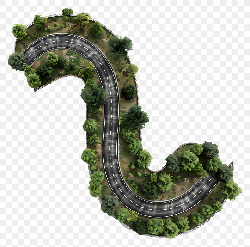 Road Top View - Curved Road With Lush Green Trees, PNG, 4008x3948px ...