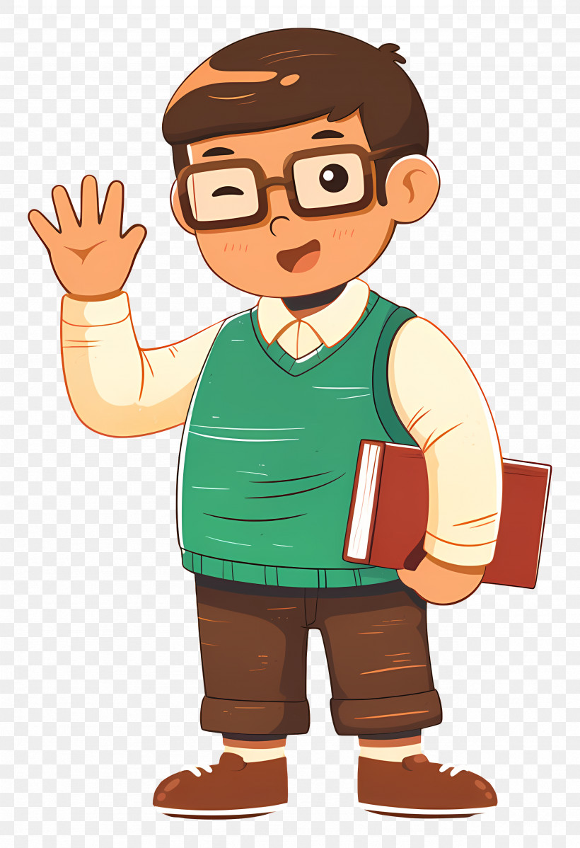 Male Teacher - Boy With Books Waving Illustration, PNG, 2564x3748px ...