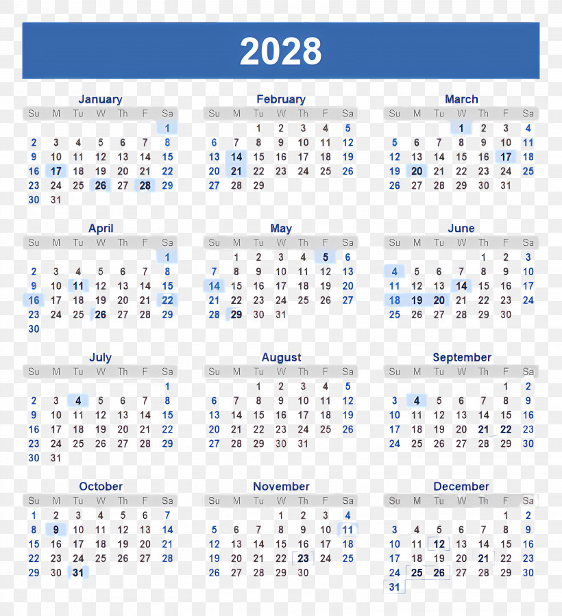 2028 Calendar - 2028 Calendar Layout, PNG, 3128x3436px, 2028 Calendar ...