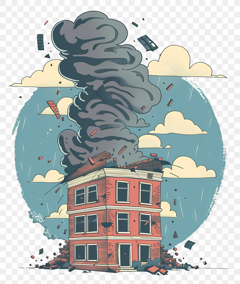 Tornado Destroy Building - Illustration Of A Burning Building With ...