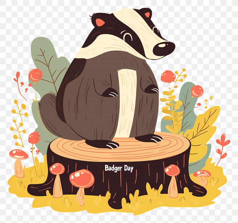 Badger Day - Badger On Stump Illustration, PNG, 3940x3684px, Badger Day ...