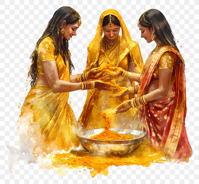 Haldi Ceremony - Women Celebrating With Turmeric, PNG, 3908x3620px ...