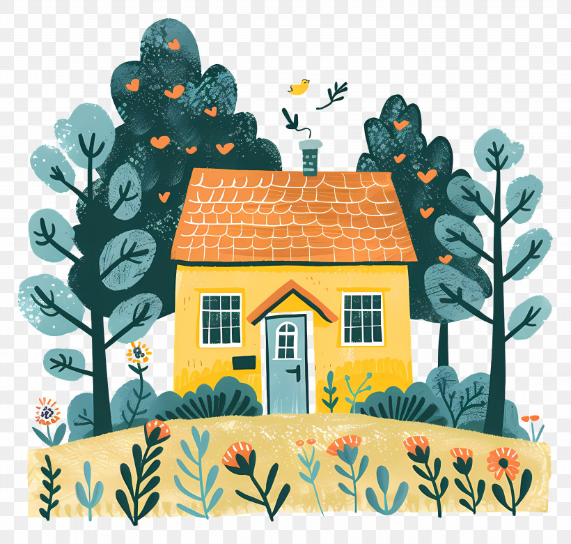 Cartoon Farmhouse - Cute Yellow House In Forest Illustration, PNG ...