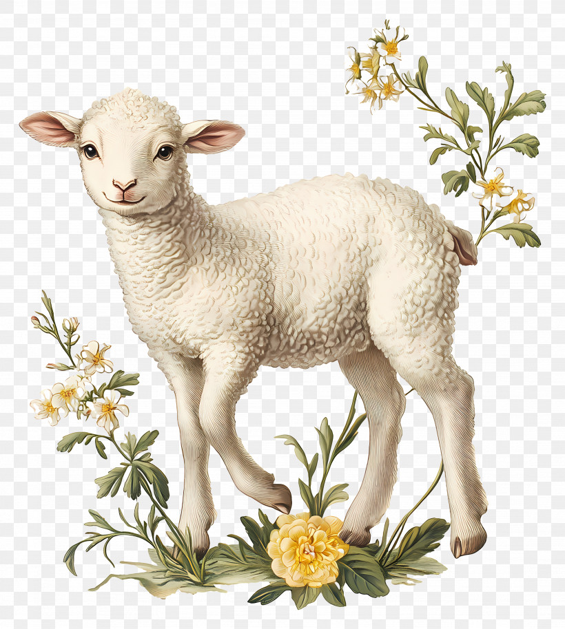 Lamb - Cute Lamb In A Floral Setting, PNG, 3688x4112px, Lamb, Adorable ...