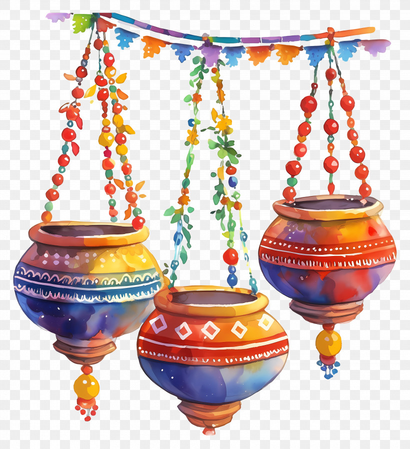 Dahi Handi - Colorful Hanging Decorative Pots, PNG, 3836x4204px, Dahi ...