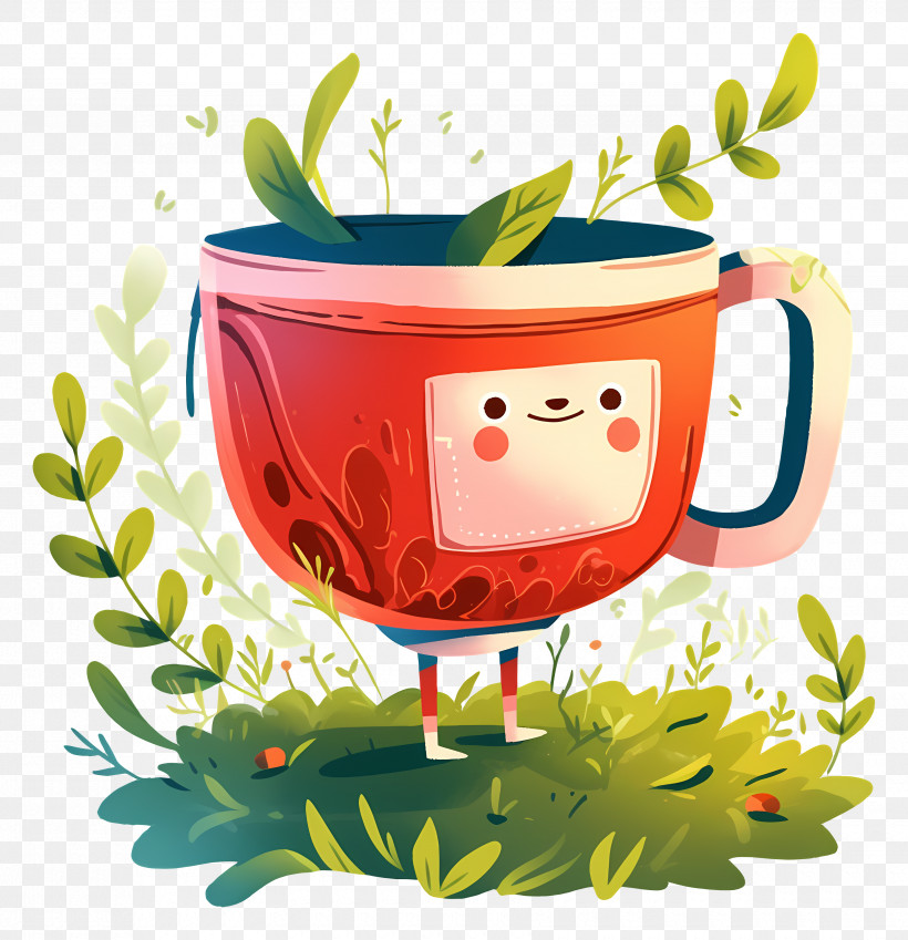 Cute Teacup - Red Cup With Plants And Smile, PNG, 3460x3584px, Cute ...