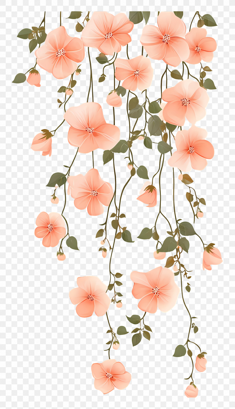 Flower Vine - Peach Flowers On Vines, PNG, 2492x4336px, Flower Vine ...