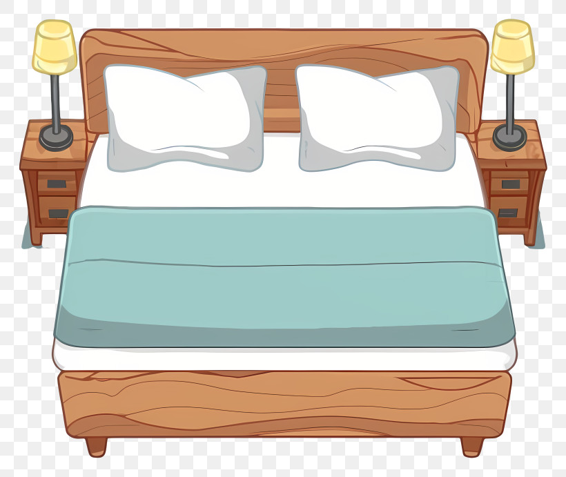 Cartoon - Cozy Wooden Bed With Blanket And Lamps, PNG, 3732x3148px ...