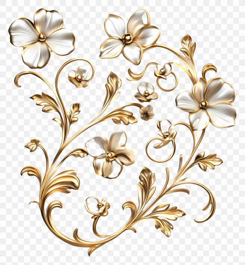 Gold Floral - Golden Floral Pattern With Ornaments, PNG, 3680x3992px ...