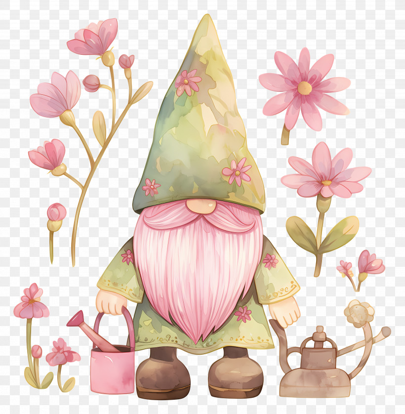 Spring Gnome - Sweet Gnome With Flowers And Watering Can, PNG ...