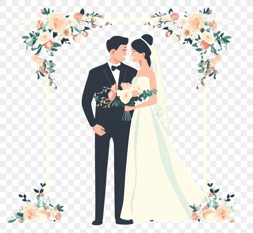 Bride And Groom - Wedding Couple Under Floral Arch, PNG, 4020x3692px ...