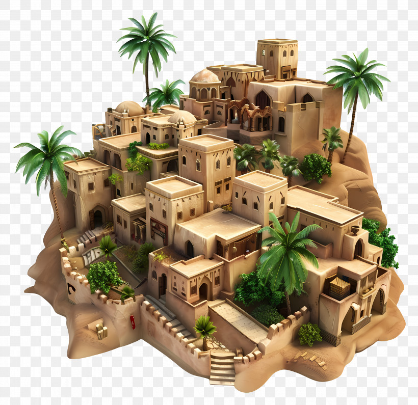Arab Village - Detailed Middle Eastern Desert Town Illustration, PNG ...