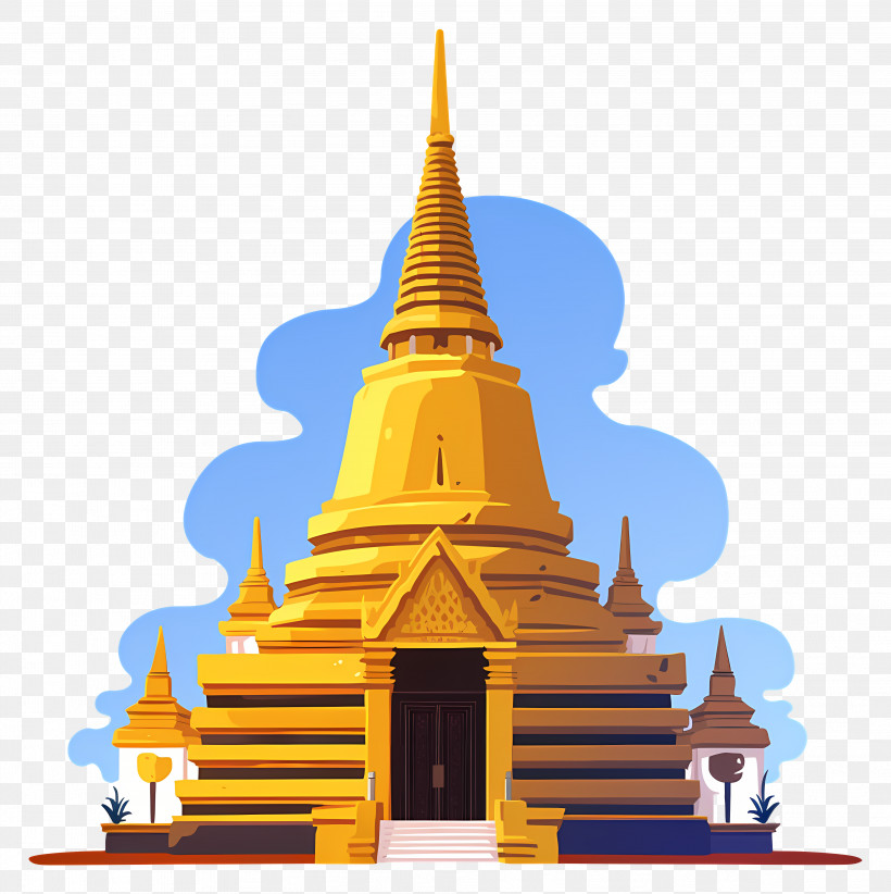 Thai Temple - Golden Pagoda Illustration With Detailed Architecture ...