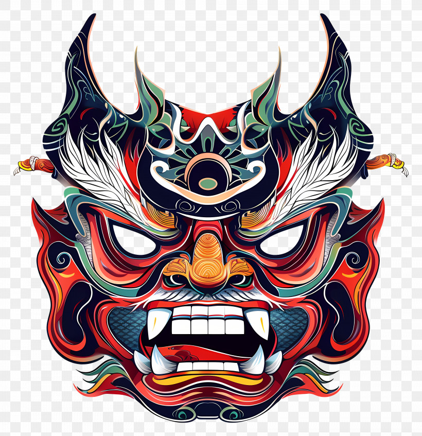 Cultural Mask - Intricate Japanese Demon Mask Artwork, PNG, 3936x4068px ...