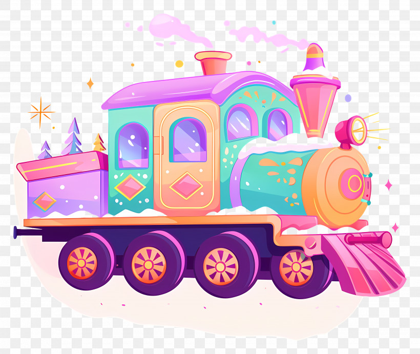 Christmas Train - Colorful Toy Train With Festive Vibes, PNG ...