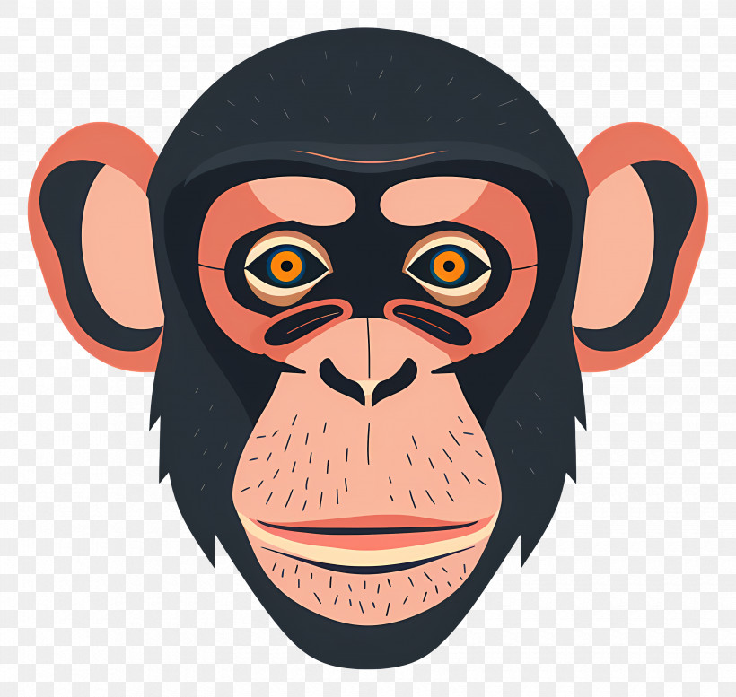 Monkey Head - Chimpanzee Face Illustration For Wildlife Concepts, PNG ...