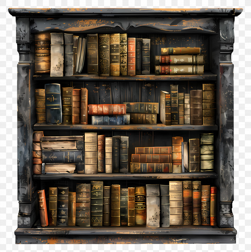 Bookcase - Vintage Bookshelf With Antique Books, PNG, 3948x3980px ...