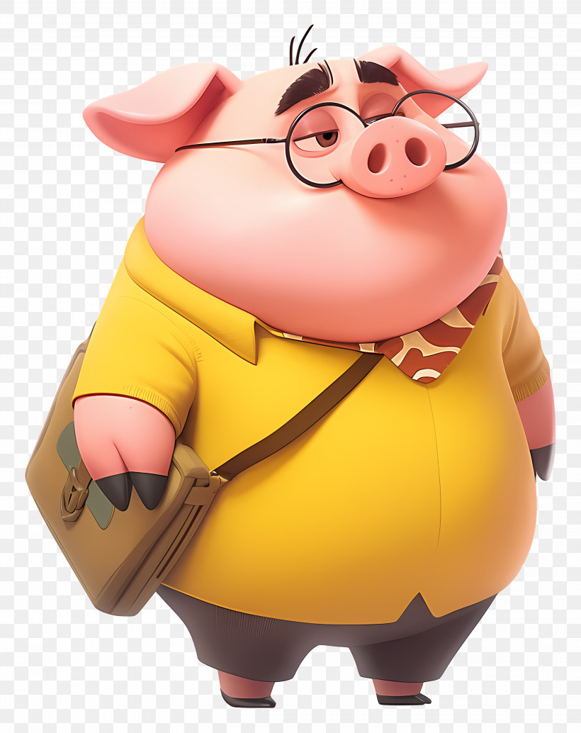Cartoon Pig Delivery - Cartoon Pig In Glasses With Bag, PNG ...