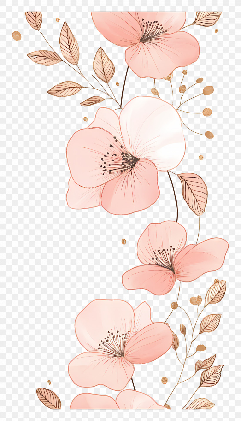 Spring Border - Pink Floral Illustration With Leaves, PNG, 2484x4336px ...
