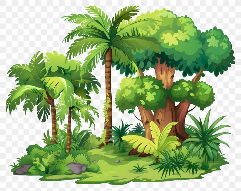 Big Tree - Lush Jungle Illustration With Tropical Greenery, PNG ...