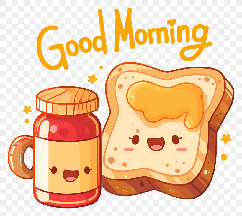 Good Morning - Cute Toast And Jam Cartoon With Good Morning Text, PNG ...