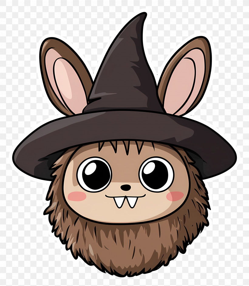 Brown Bunny - Cute Cartoon Bat Wearing A Witch Hat For Halloween, PNG ...