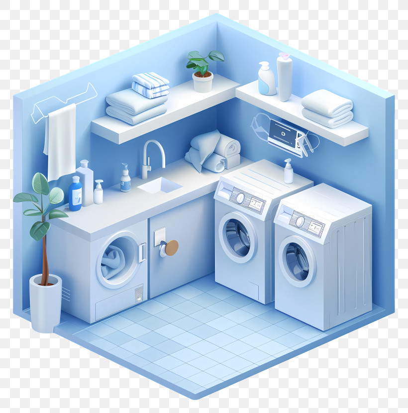 Laundry Room - Modern Laundry Room With Washing Machines And Sink, PNG ...