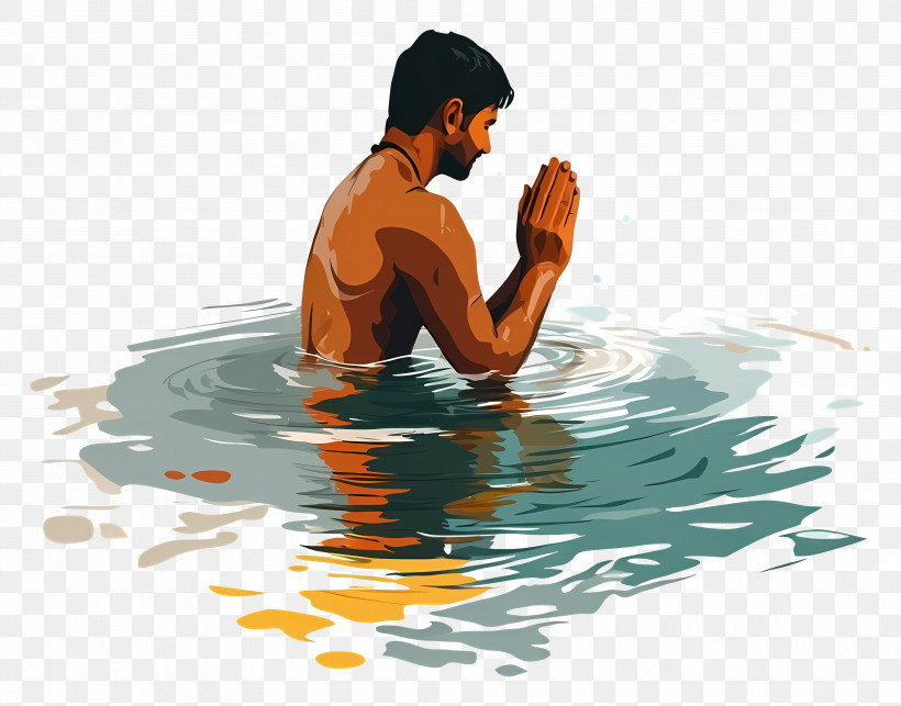 Gangasagar Mela - Man Praying In Water, PNG, 3764x2952px, Gangasagar ...