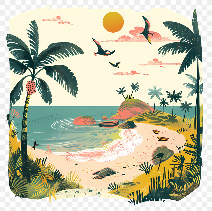 Nature Background - Beach Scene With Palm Trees And Ocean, PNG ...