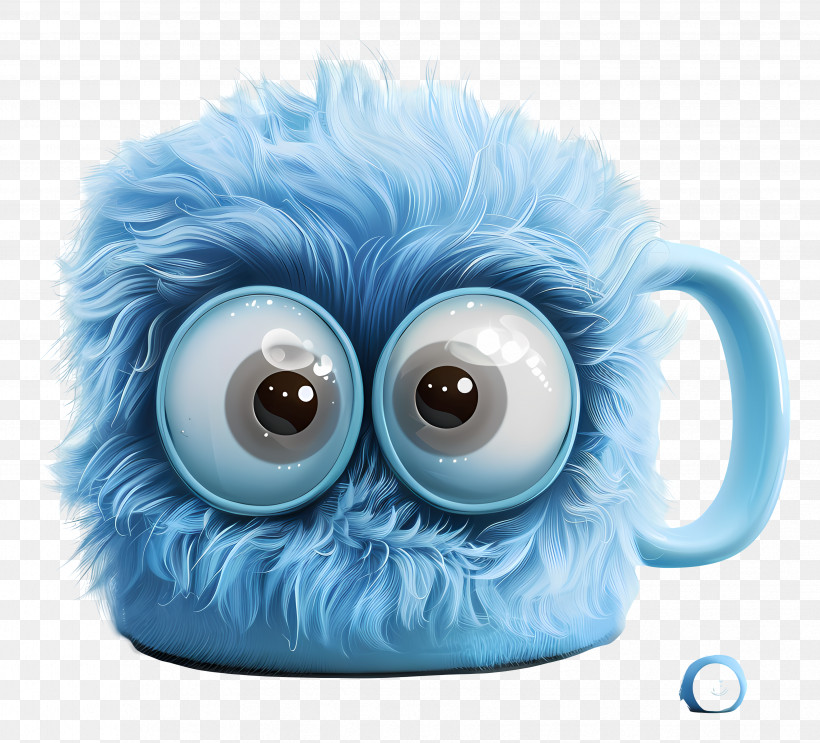 Fluffy Mug - Adorable Blue Furry Mug With Big Eyes, PNG, 3456x3132px ...