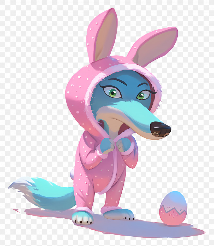 Cartoon Wolf - Blue Wolf In Pink Bunny Costume, PNG, 3376x3888px, Cartoon Wolf, Blue Wolf In ...