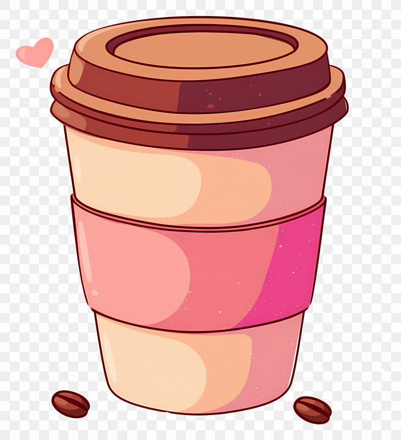 Coffee Cup - Cartoon Coffee Cup With Light Pink Sleeve, PNG ...