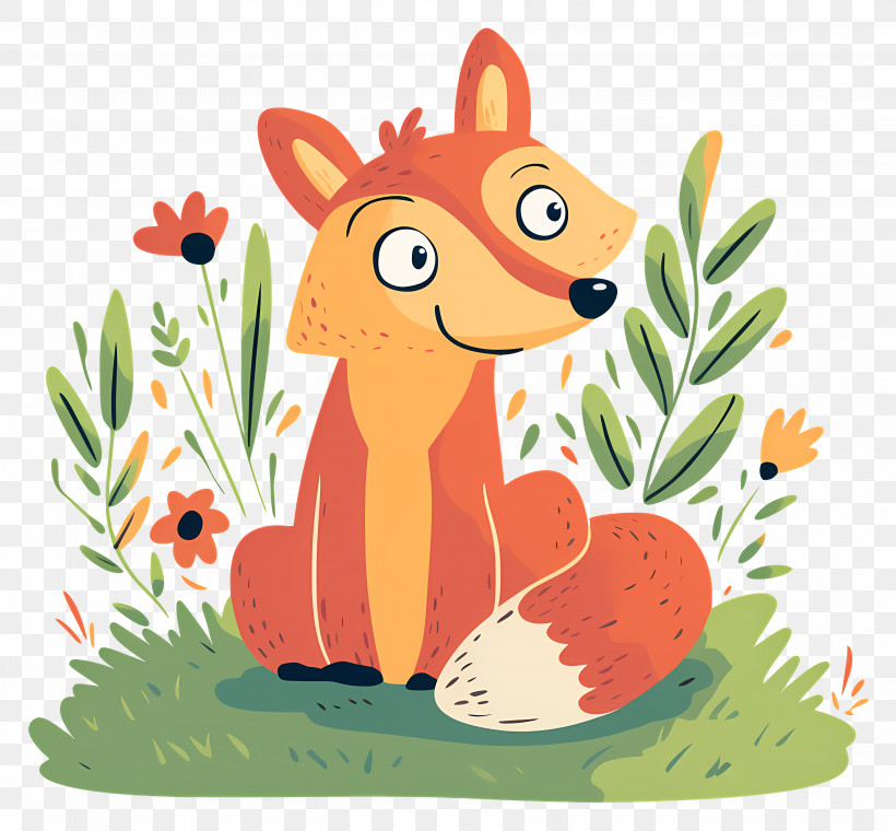 Cute Cartoon Fox - Fox In Flowers Illustration, PNG, 3952x3664px, Cute ...