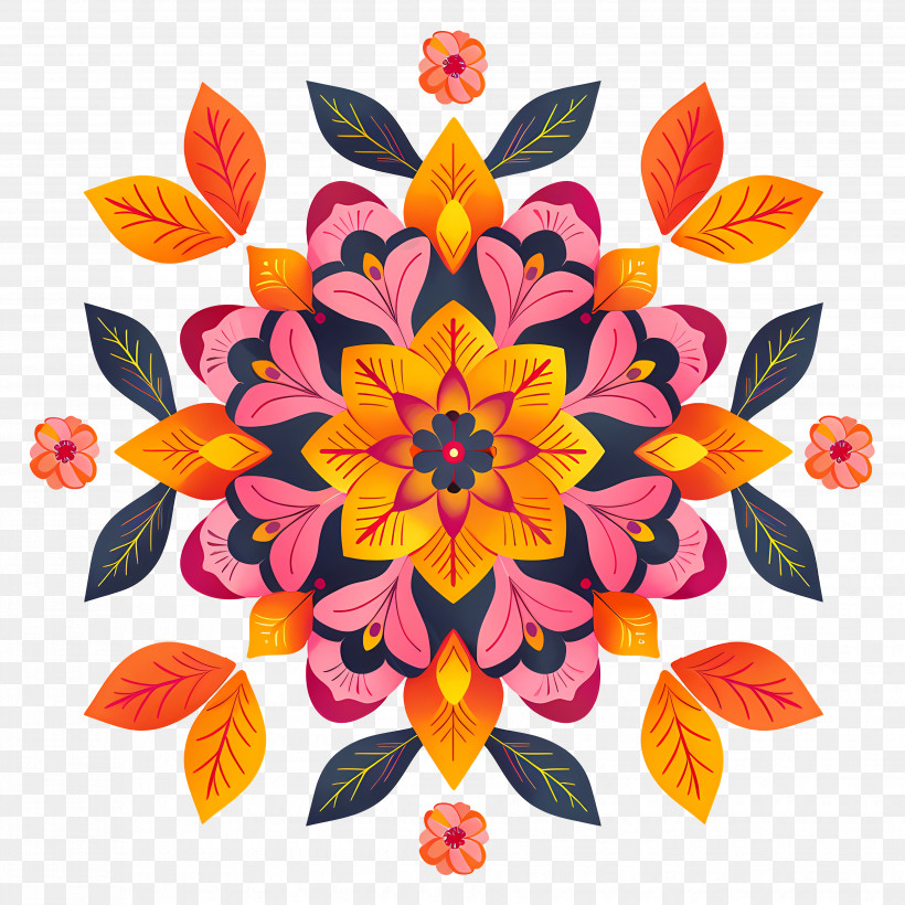 Pookalam - Colorful Mandala Floral Design, PNG, 3716x3716px, Pookalam ...