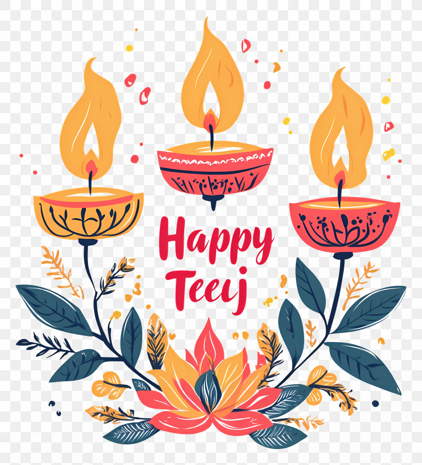 Happy Teej - Happy Teej Festival With Candles And Flowers, PNG ...