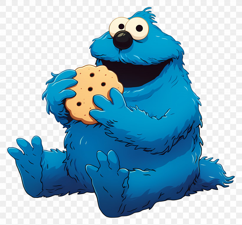 Cookie Monster - Blue Monster Eating A Cookie In Cartoon Style, PNG ...