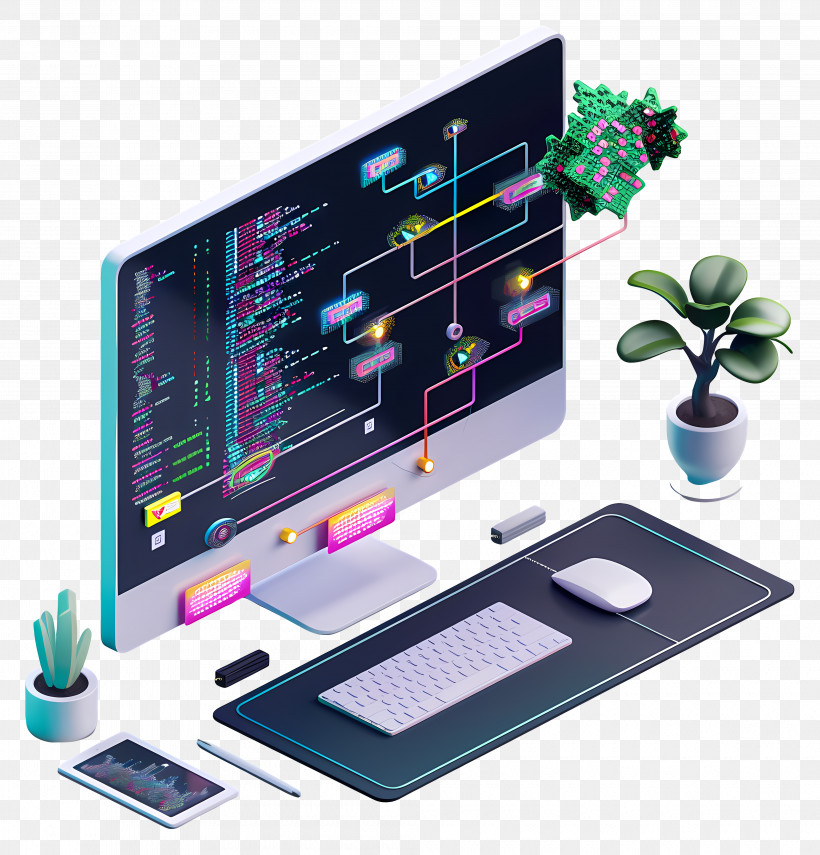 Programming Workflow Computer With Coding Screen Png 4020x4196px