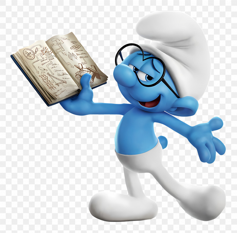 Brainy Smurf - Blue Smurf Character Holding An Open Book, PNG ...