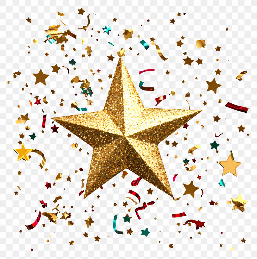 Party Star - Gold Glittering Star With Confetti, PNG, 4216x4252px, Party Star, Celebration ...