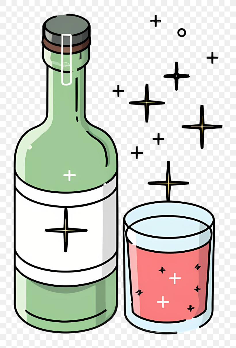 Alcohol Bottle - Cartoon Green Bottle And Glass With Sparkles, PNG ...