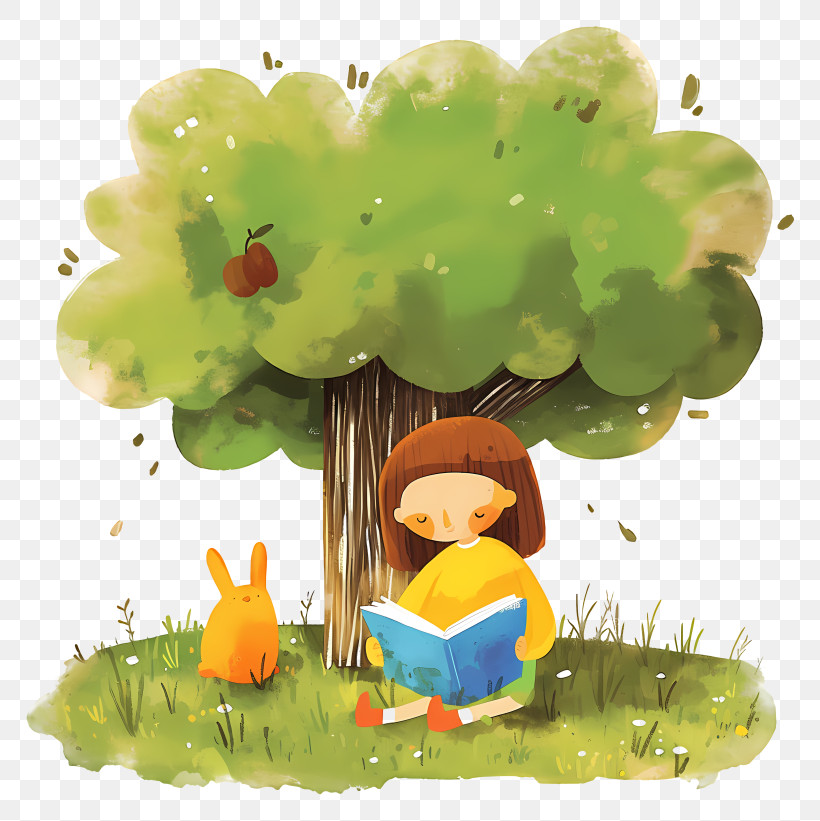 Reading Under Tree - Peaceful Girl Reading Under A Tree Illustration ...