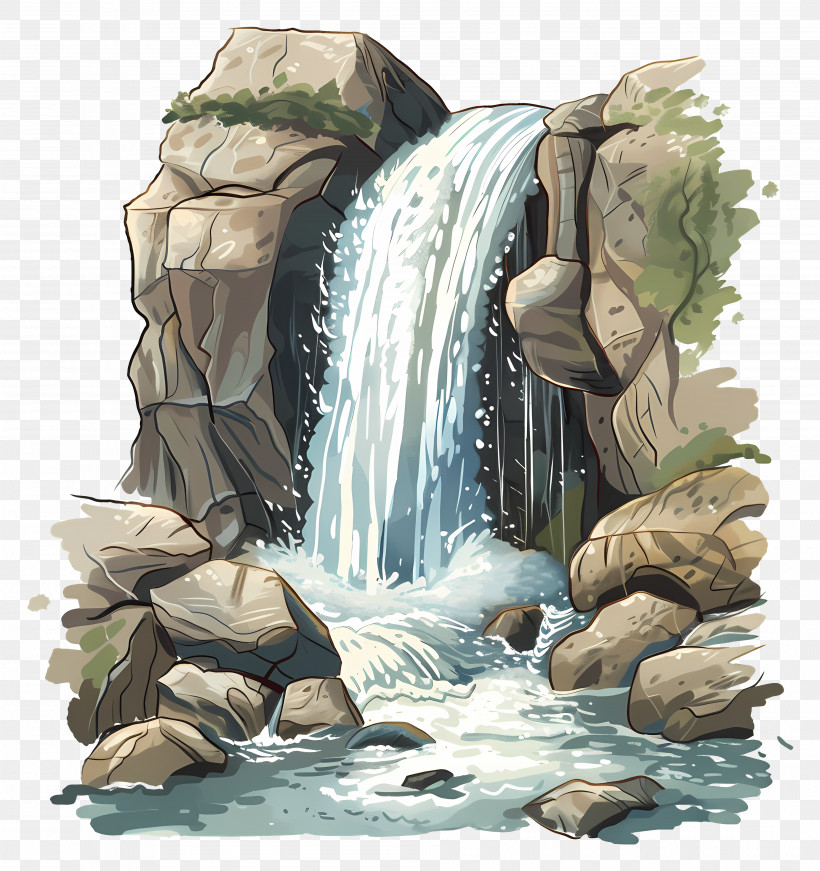 River Waterfall - Illustration Of A Waterfall With Rocks, PNG ...