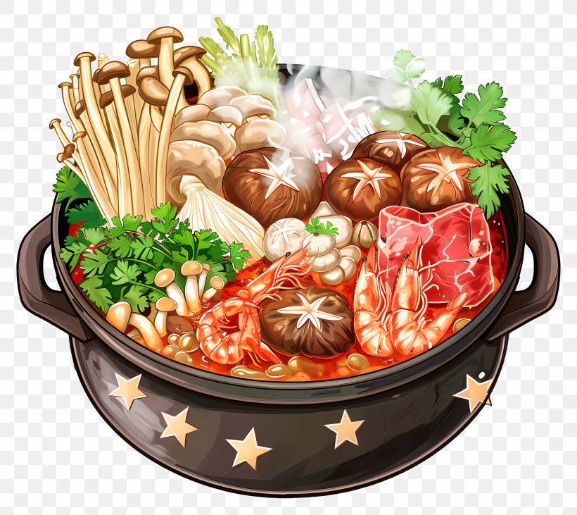 Cartoon Hot Pot - Hot Pot Illustration With Seafood And Vegetables, PNG ...