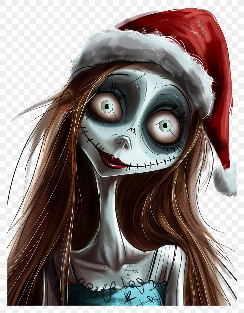 Sally - Creepy Female Figure In Santa Hat With Gothic Charm, PNG ...