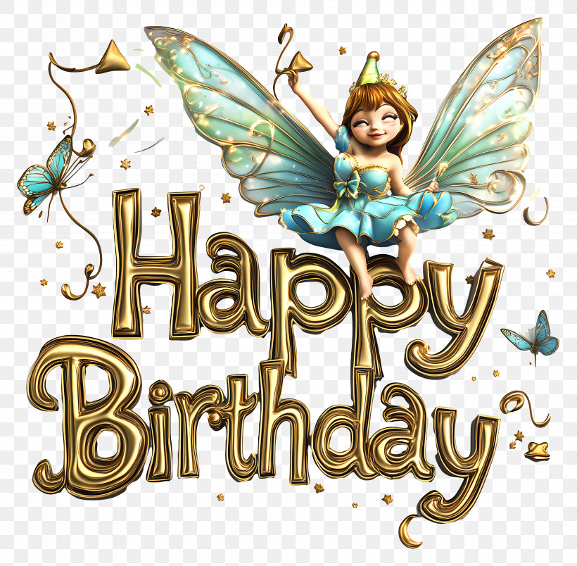 Happy Birthday - Magical Fairy With Golden Birthday Greeting, PNG ...